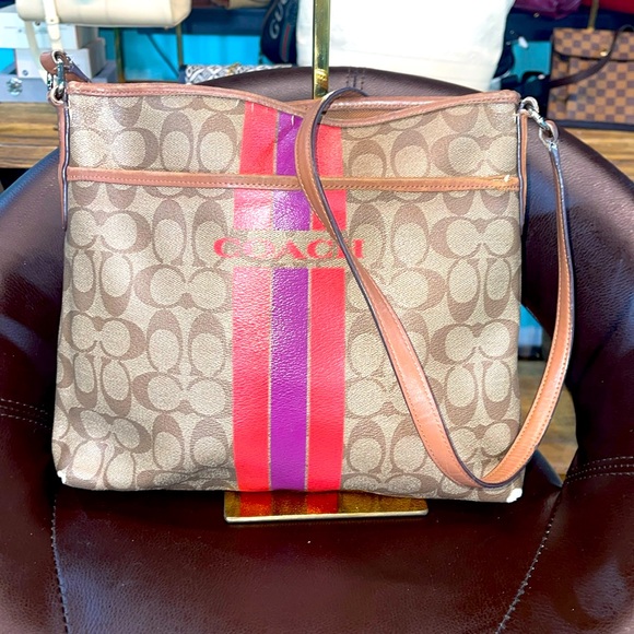 Bags | Coach Monogram Pvc With Rachel Stripe Crossbody | Poshmark